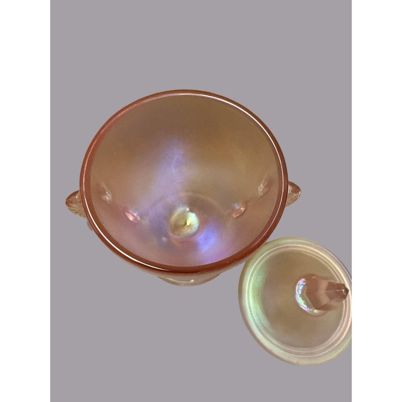 Fenton Velva Rose Iridescent Stretch Glass Dolphin Handle Candy Dish ...