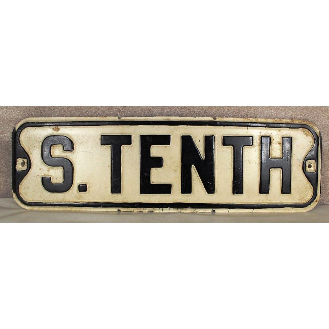 S Tenth Embossed Metal Street Sign 6 X 20 Retired Vintage ...