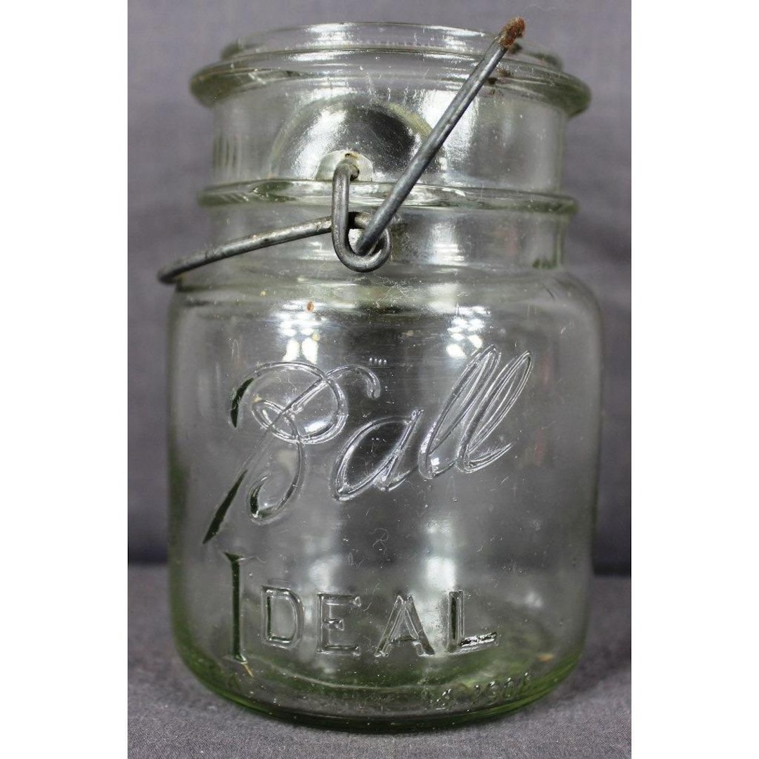 Vintage Ball Ideal Mason Jar With Wire Bail Patd July 14 1908 Pint Size ...