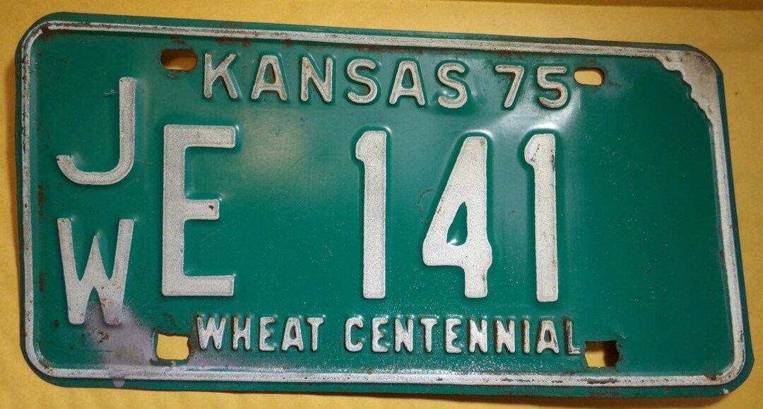 1975 Kansas Car License Plate JW E-141 Wheat Centennial Jewell County ...