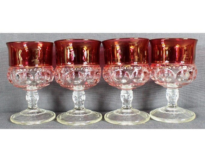 4 Vintage Claret Wine King's Crown Ruby Flashed (top Only) by Tiffin 4 ...
