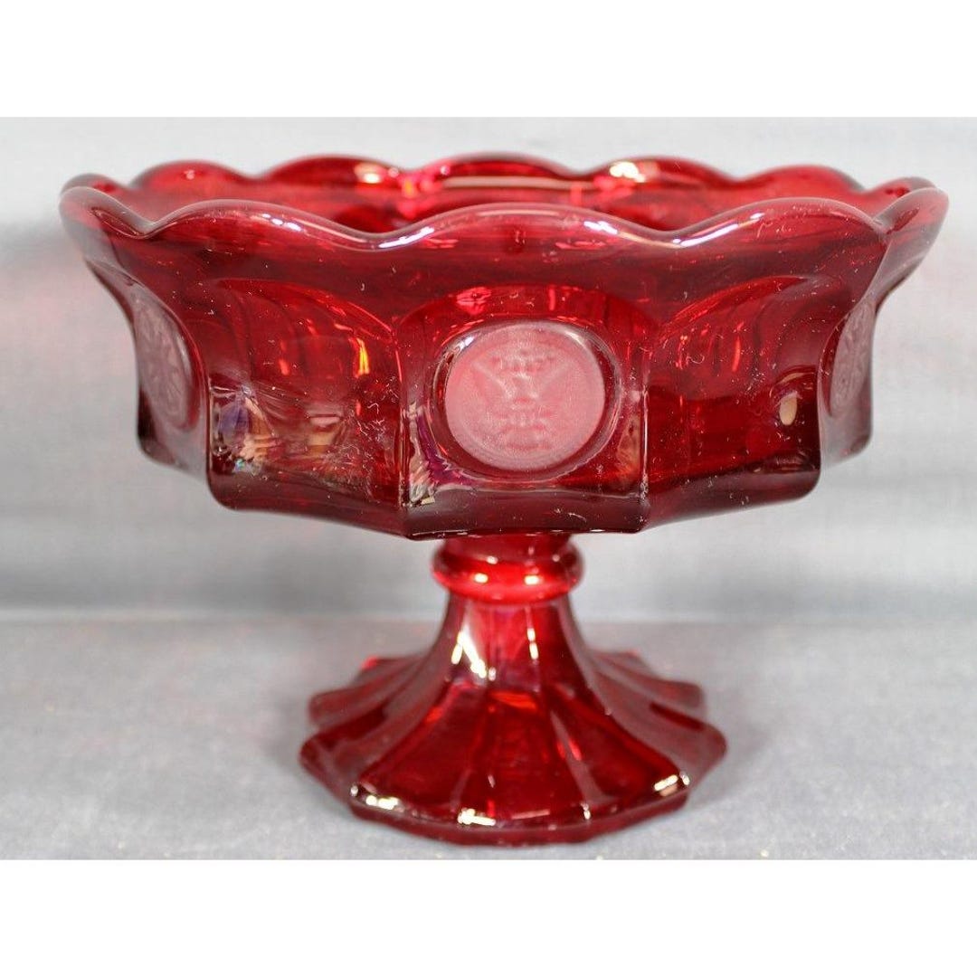 Fostoria Ruby Red Coin Glass Open Compote Frosted 1887 Coins 8.75" - Etsy