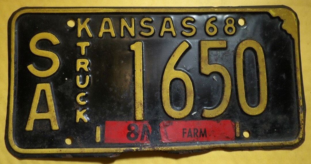 1968 Kansas Truck Tag License Plate SA-1650 Saline County 8M Farm Chevy ...