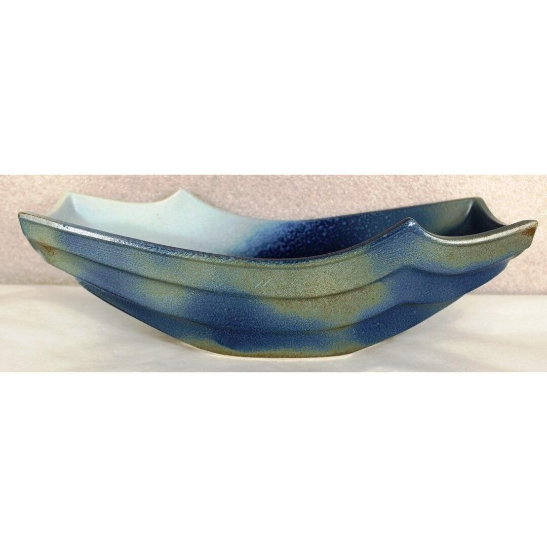 Elegant Blue-green Boat Shaped Ceramic Art Bowl With Wave Design - Etsy