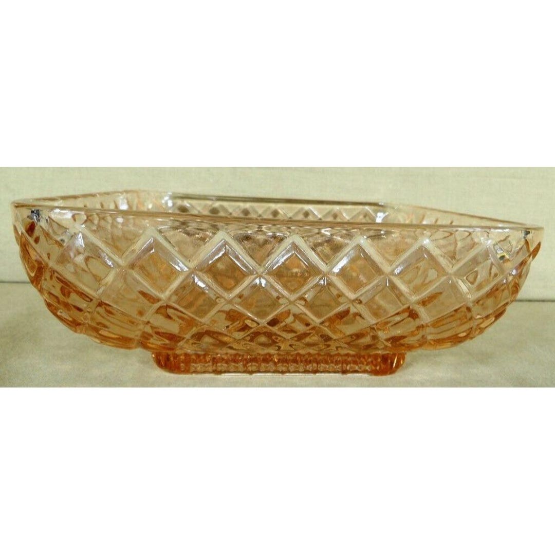 Vintage Pink Depression Glass Square Bowl Diamond Pattern 5 1/2 Federal ...