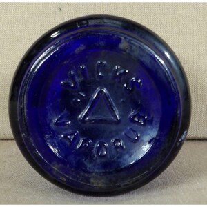 Vicks Vaporub Cobalt Blue Small Glass Jar Bottle With Lid Collectible ...