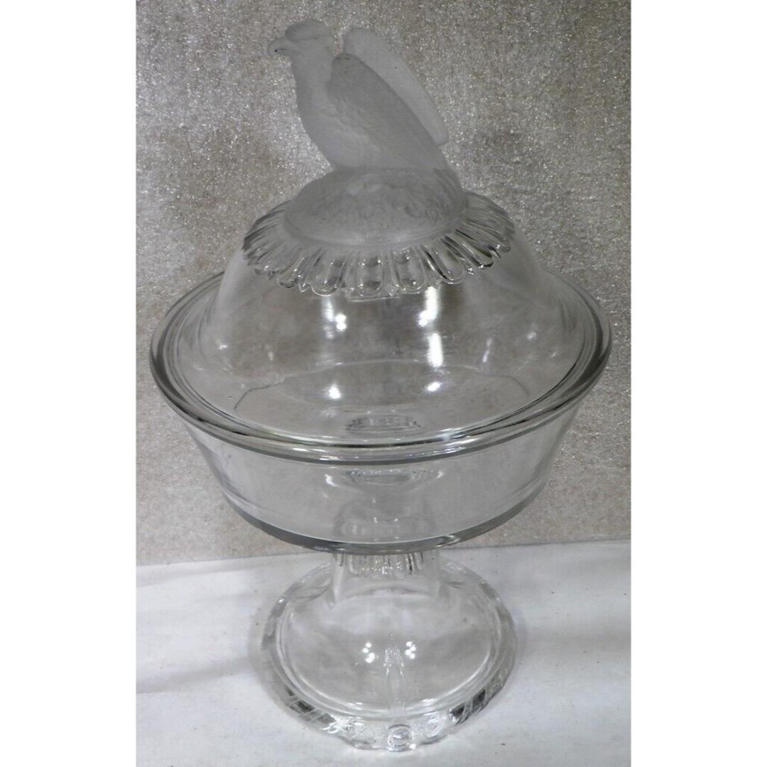 EAPG Compote Old Abe Frosted Glass Eagle Tall Frosted Button Coin ...