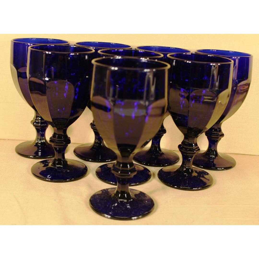 Vintage Libbey Duratuff Cobalt Blue Gibraltar Water Goblets Set of 8 ...