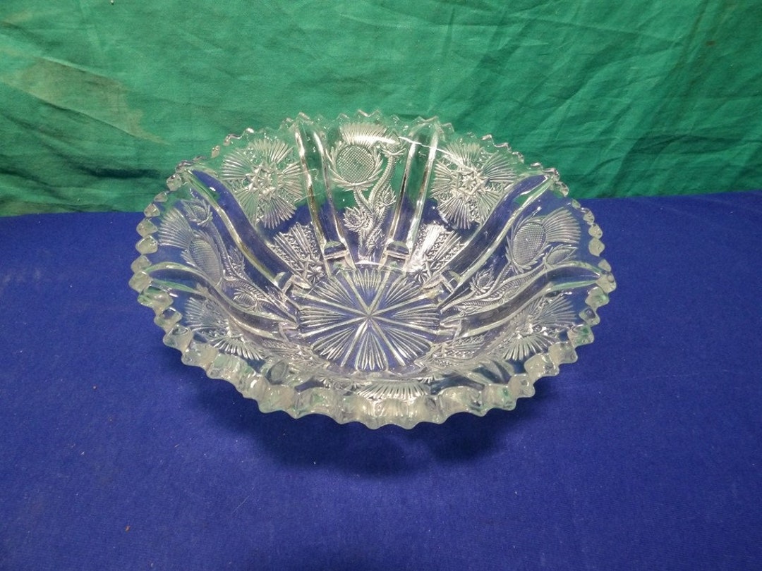 Vintage Higbee Eapg Pressed Clear Glass Paneled Thistle Round Dish Bowl ...