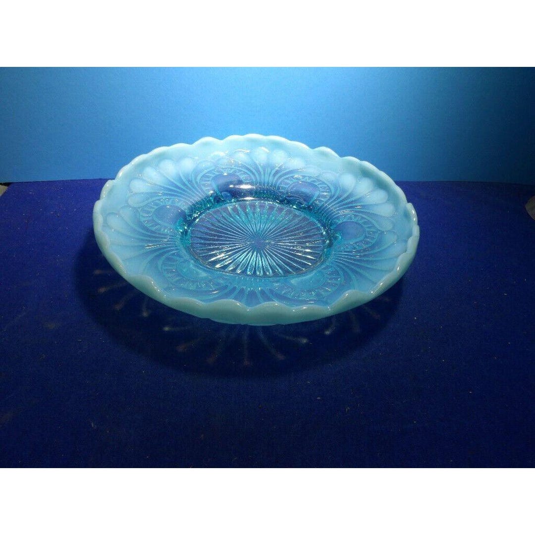 Antique 1907 Jefferson Glass No. 212 Blue Opalescent Tokyo 8 Footed ...