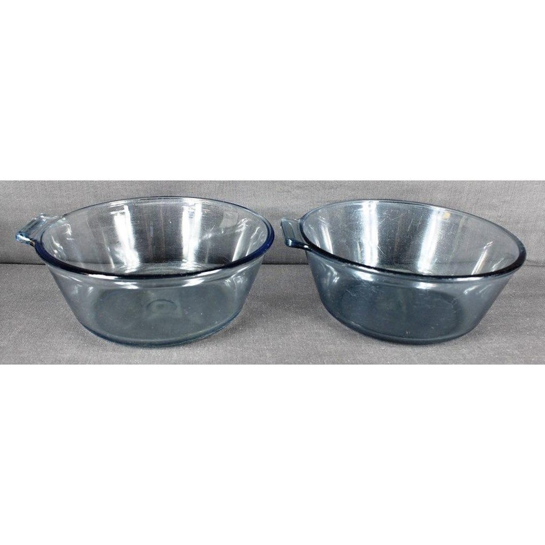 2 Pyrex 832B Flameware 7" Sauce Pan Blue Glass Use W/ Detachable Handle ...