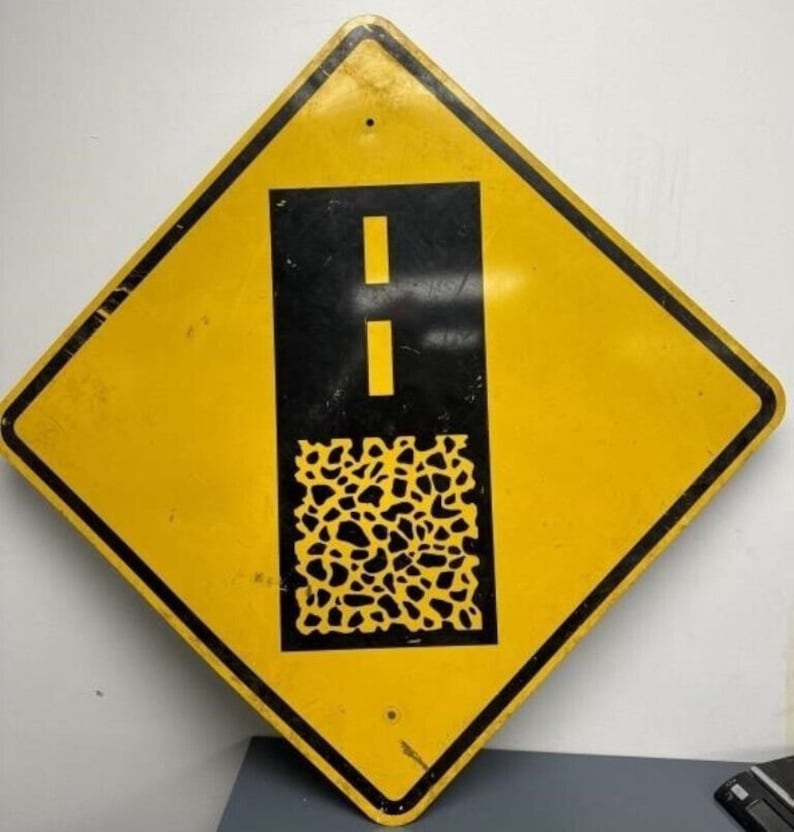 Vintage Retired County Road Sign Caution Pavement Ends Gravel Road ...