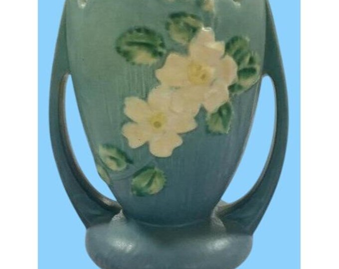 Antique Roseville American Art Pottery Glazed Blue White Rose Pattern ...