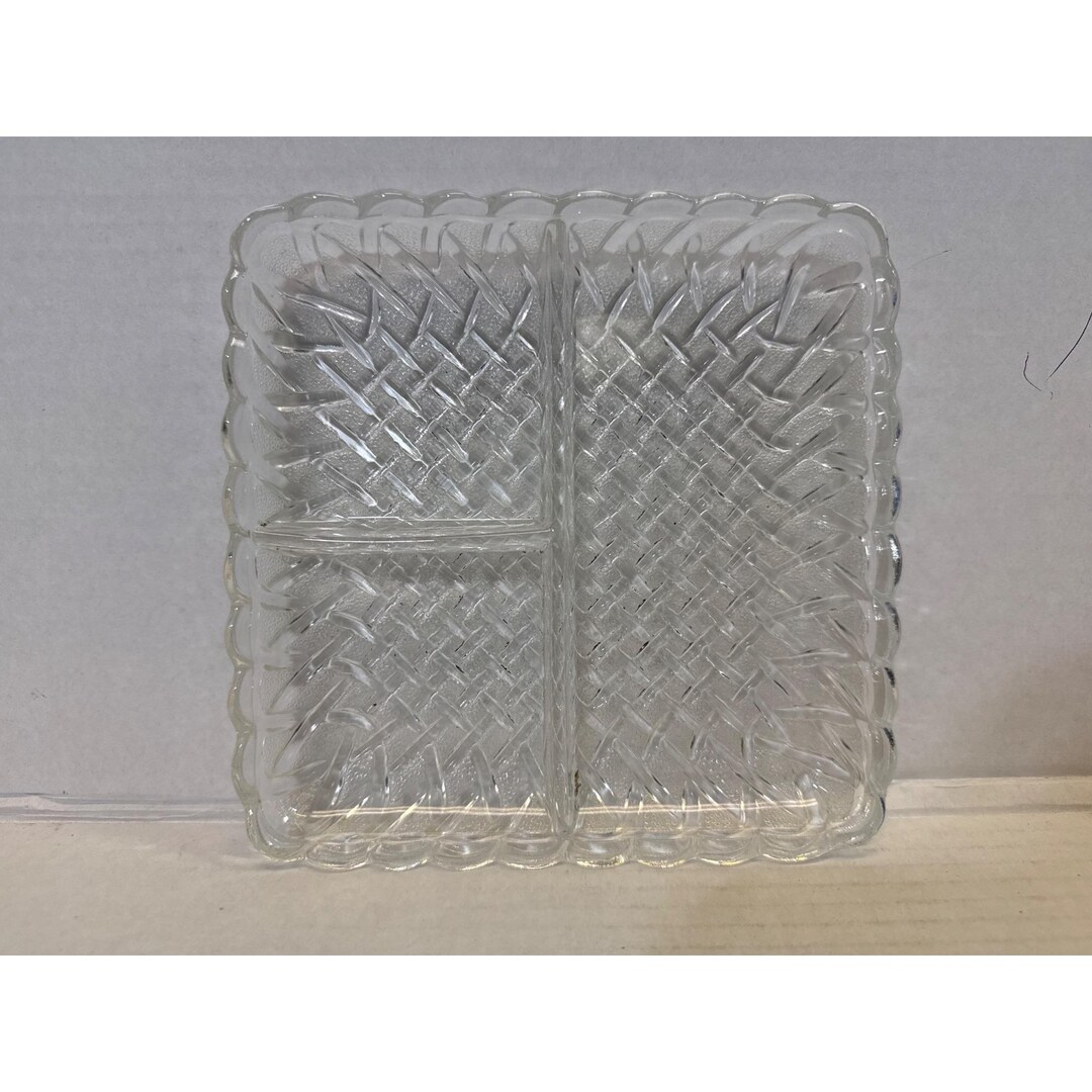 Vintage Divided Clear Glass Square Serving Tray Woven Basket Design - Etsy