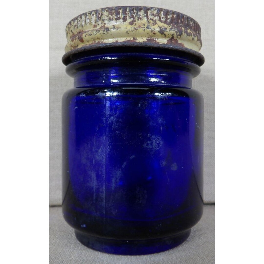 Vicks Vaporub Cobalt Blue Small Glass Jar Bottle With Lid Collectible ...