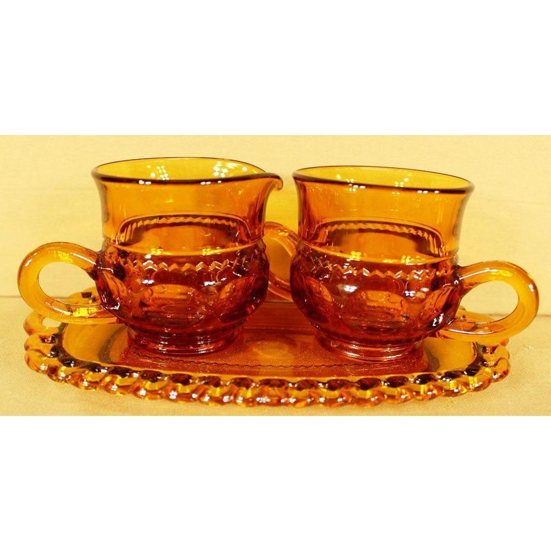 Kings Crown Gold Honey Amber Creamer & Sugar With Tray by Colony ...