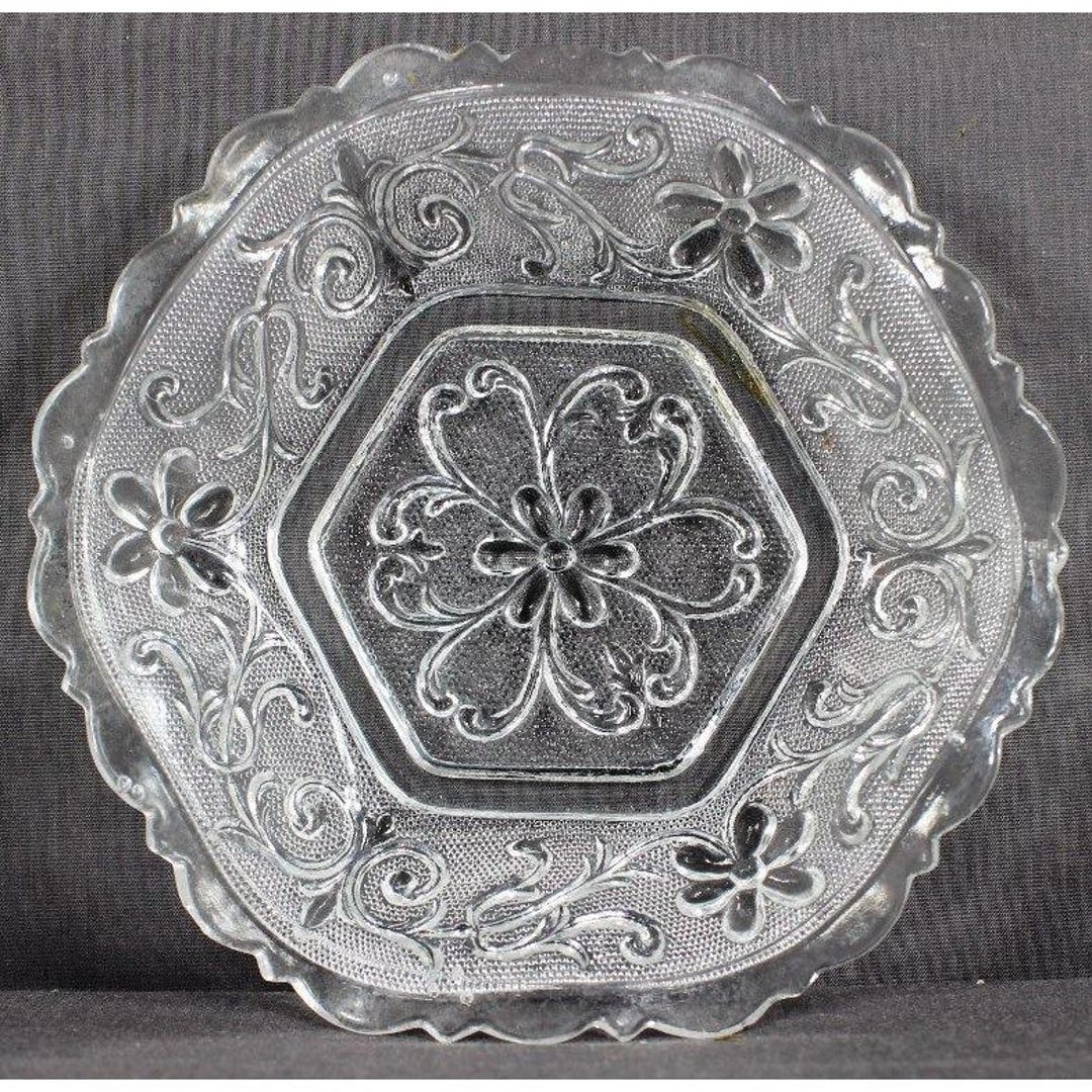 Vintage Indiana Glass Clear Sandwich Pattern Hexagonal Candy Dish Bowl ...