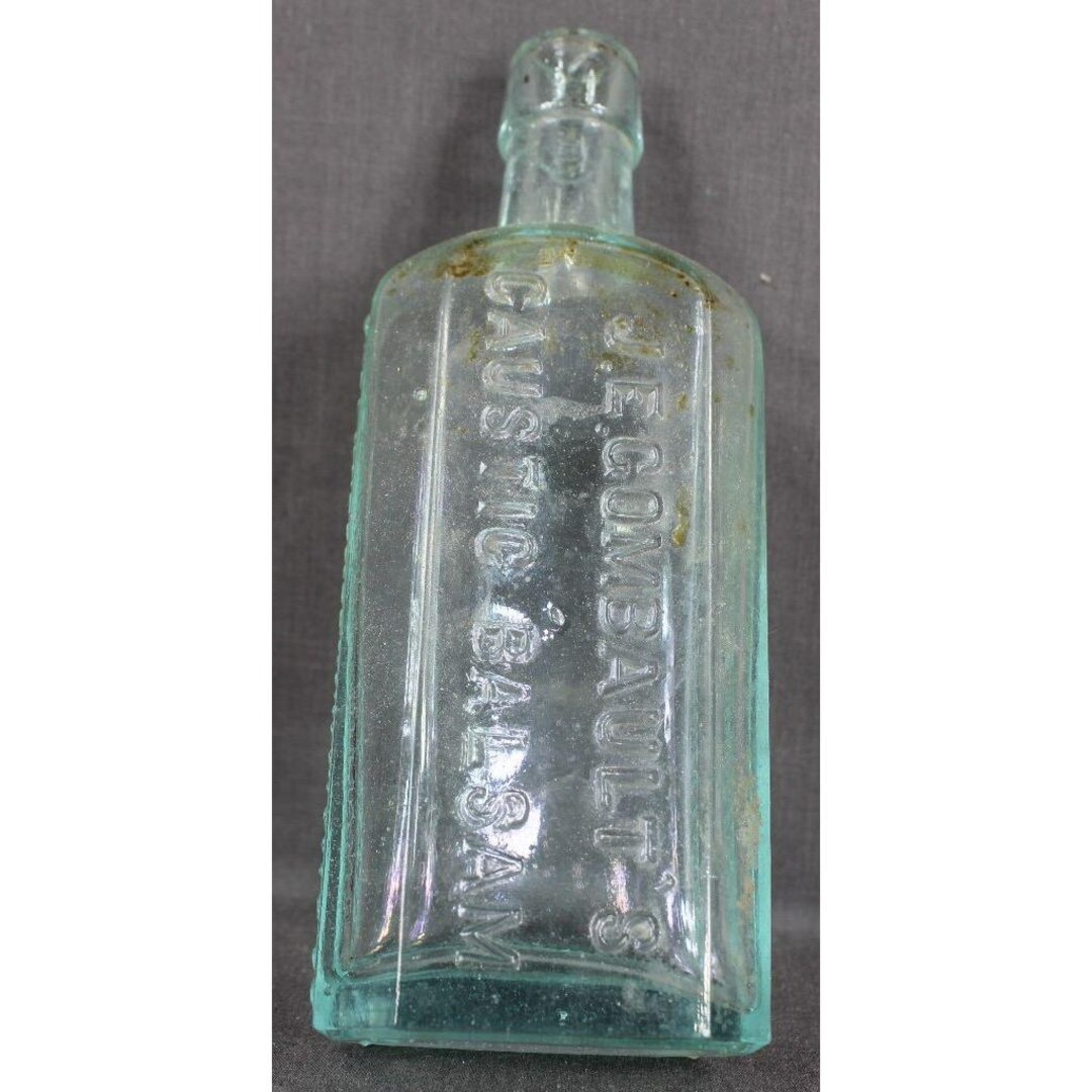 Antique J.E. Combaults Caustic Balsam Liniment Bottle 1900s Blue Aqua ...