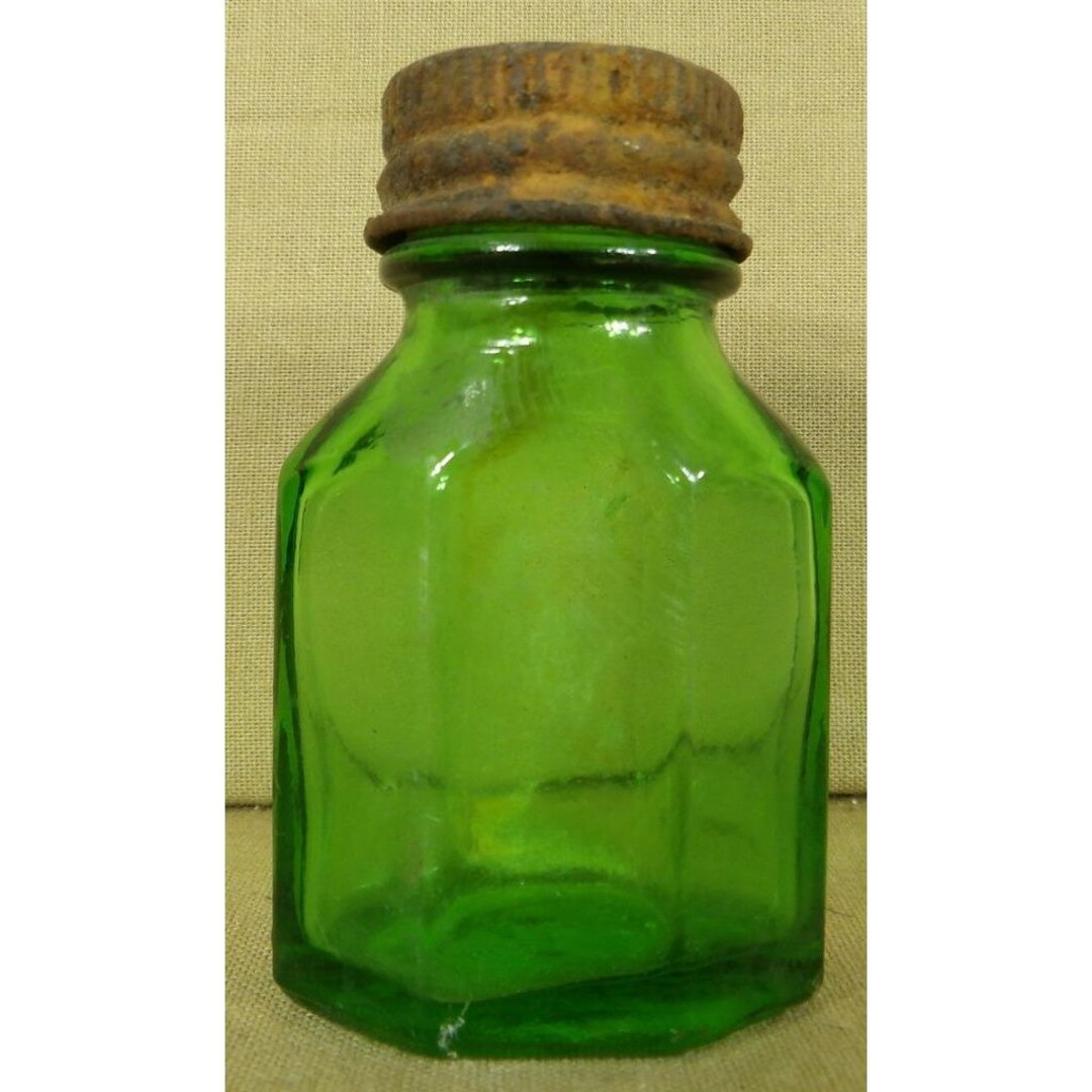 Antique Excedrin Green Glass Medicine Bottle Metal Lid Vintage ...