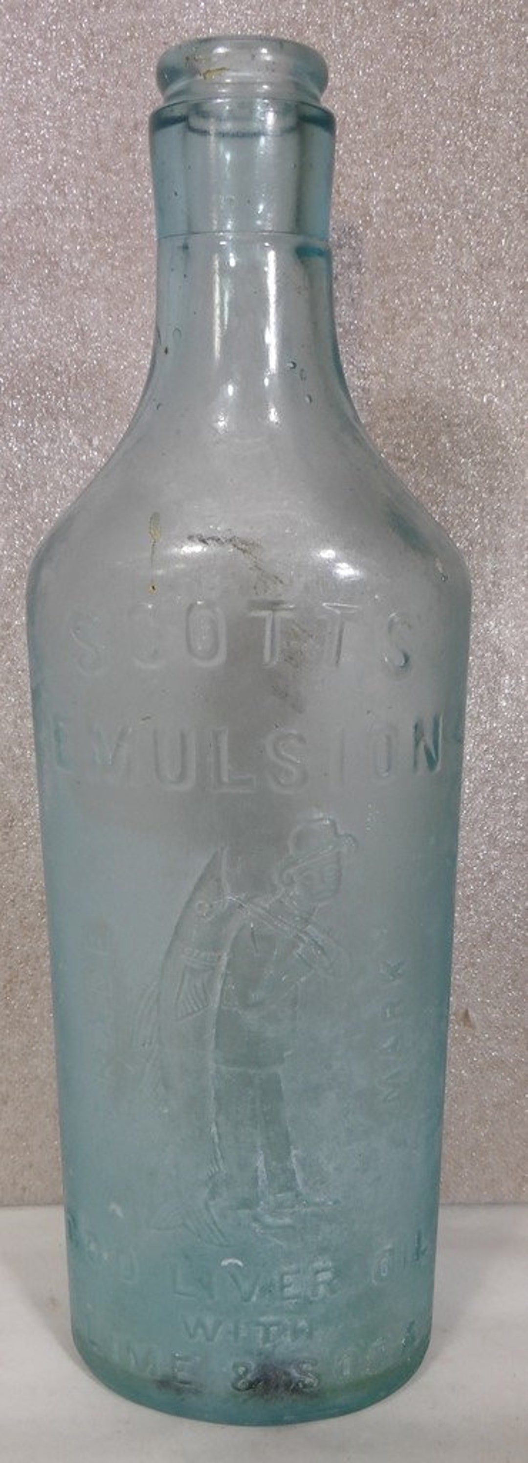 Scott's Emulsion Cod Liver Oil Sailor Holding Fish Blue Tint Glass ...