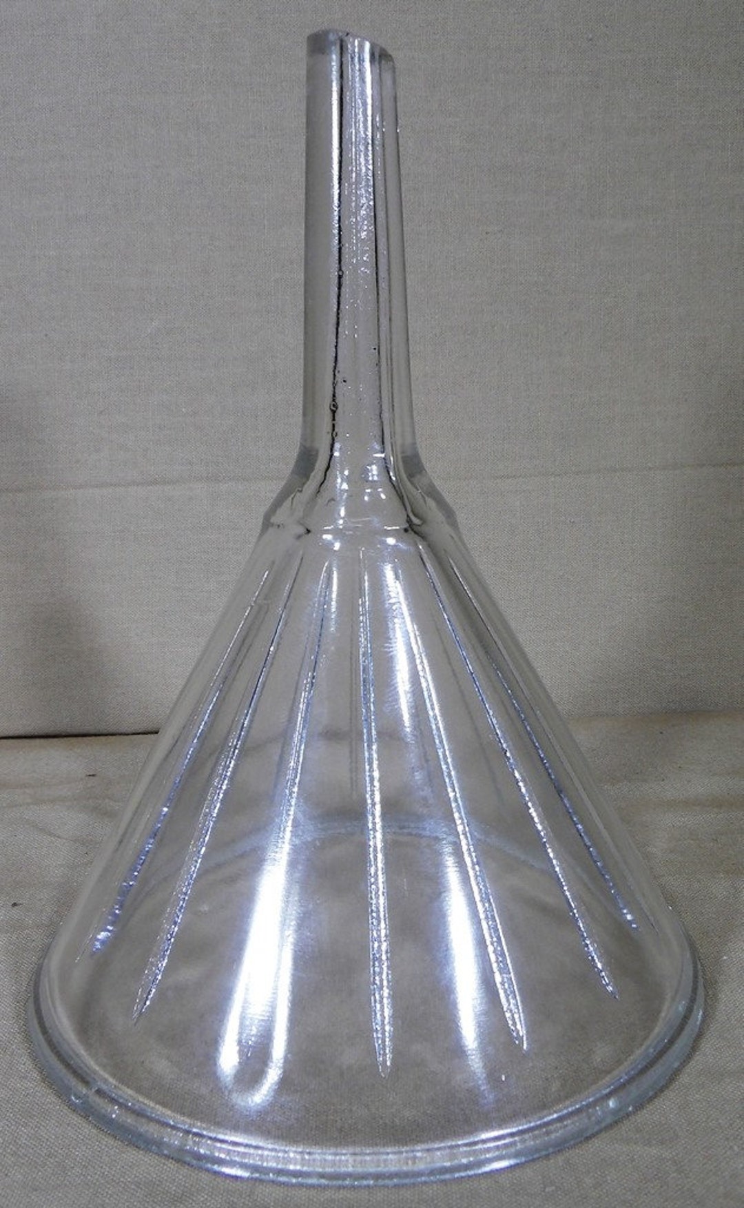 Clear Glass Ribbed Cone Funnel Pharmacy Lab Apothecary H 5.5 & Diameter ...