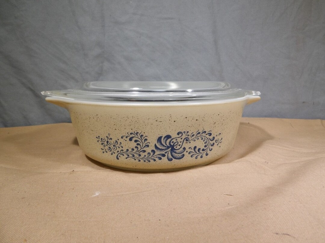 Vintage Tan/brown Pyrex 471-b Blue Homestead 500ml Casserole W/lid - Etsy