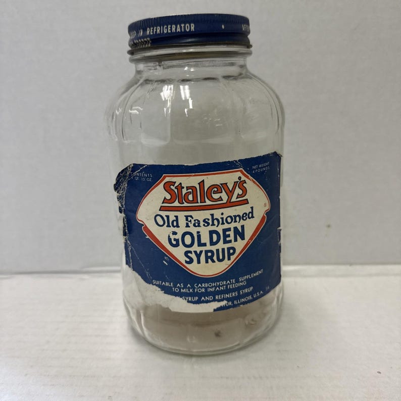 Staleys Old Fashioned Golden Syrup Glass Jar 4lb Clear Collectible ...