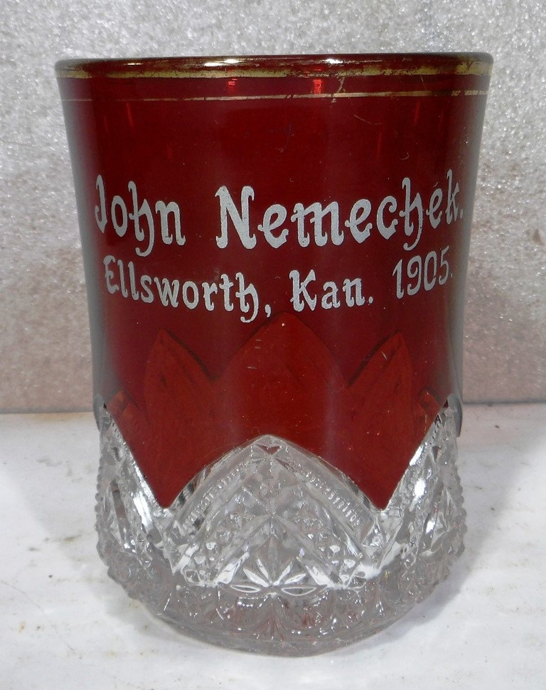 EAPG Mckee Heart Band Ruby Red Flash Glass 1905 Souvenir Ellsworth, Ks ...