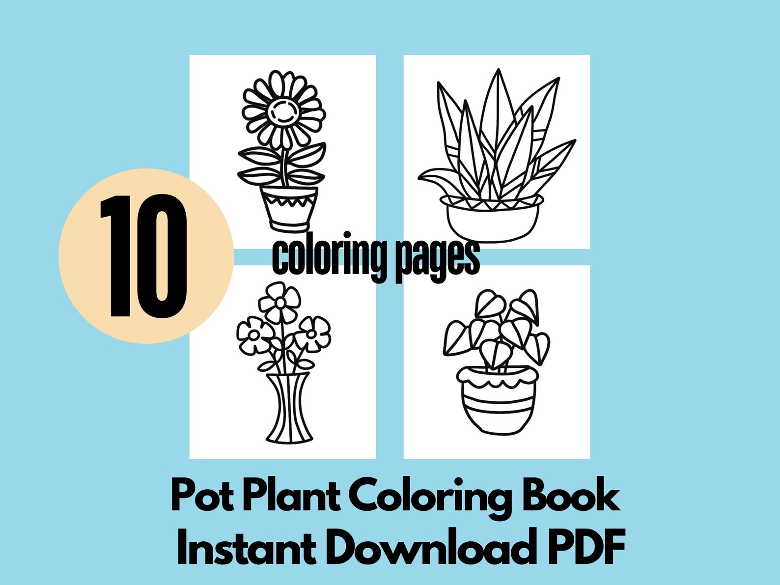 10 Pot Plant Coloring Pages, Cozy Coloring Page, Cute Coloring Page - Etsy