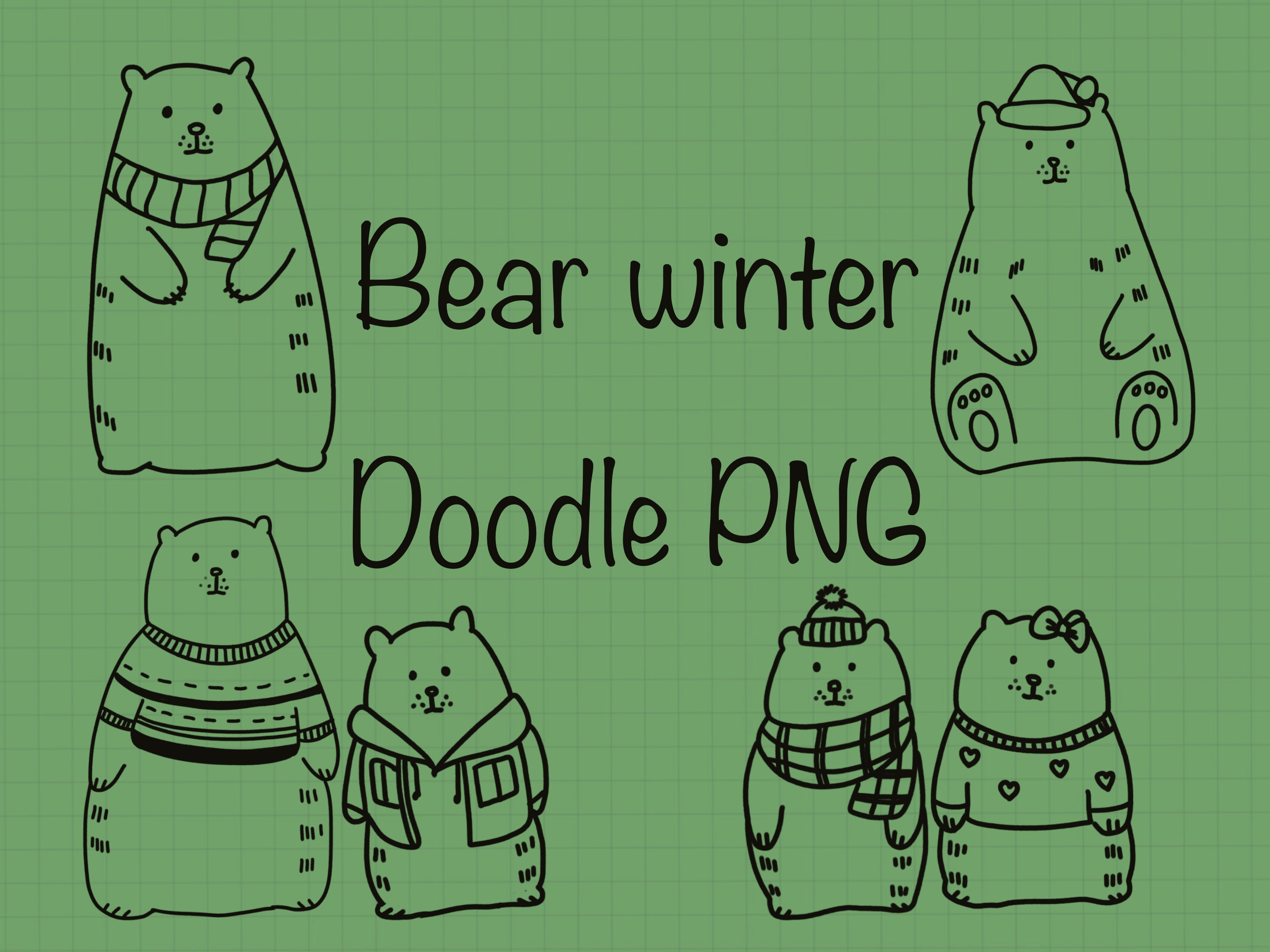 Bear Winter Doodle Hand Draw Clipart Black and White - Etsy