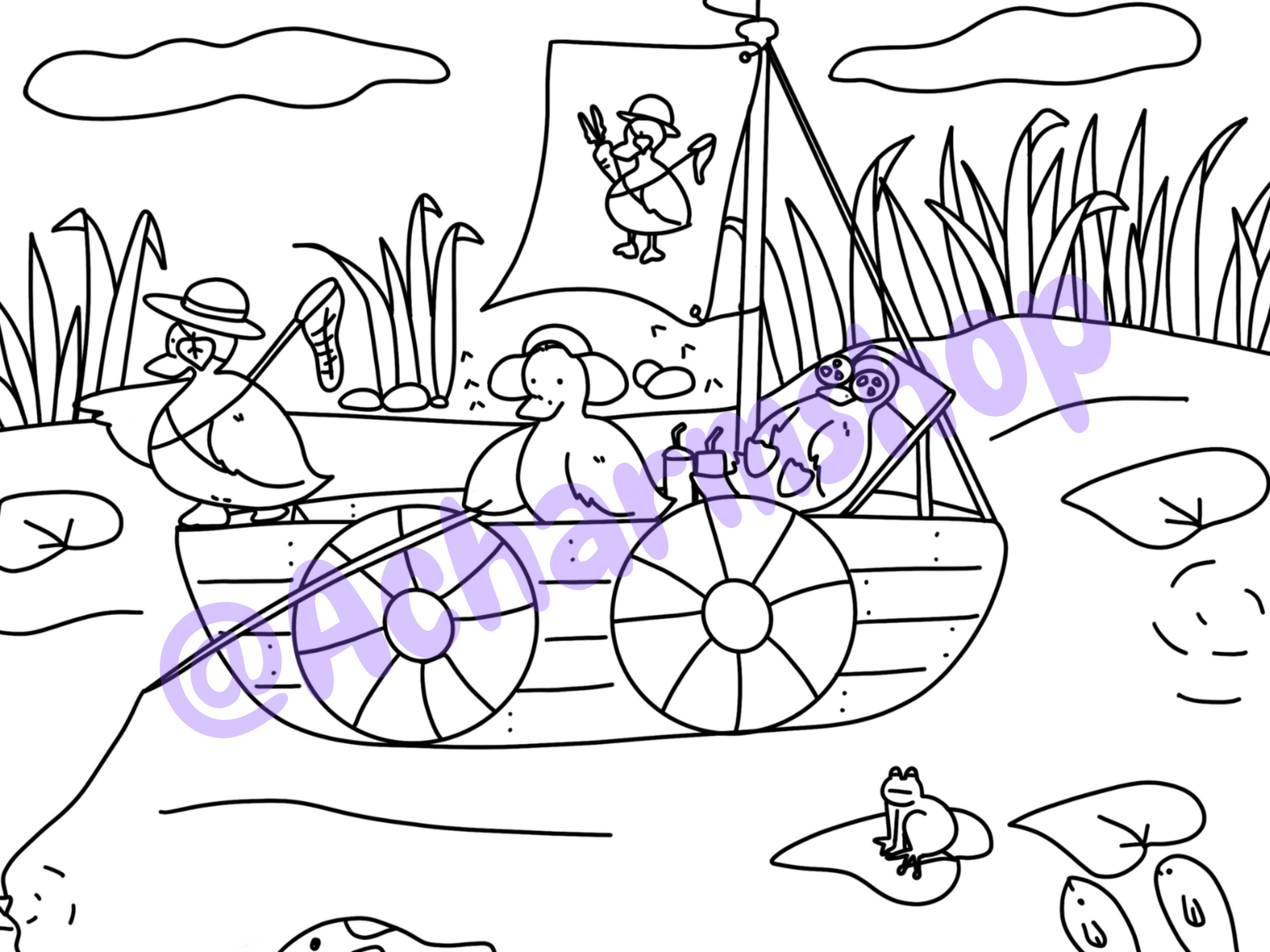 Cozy Duck Adventure Coloring Page , Digital Printable, Adult Coloring ...