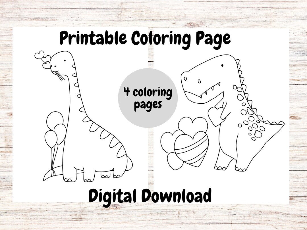 Dino-love Delight: Cute Valentine Dinosaur Coloring Pages for Instant ...
