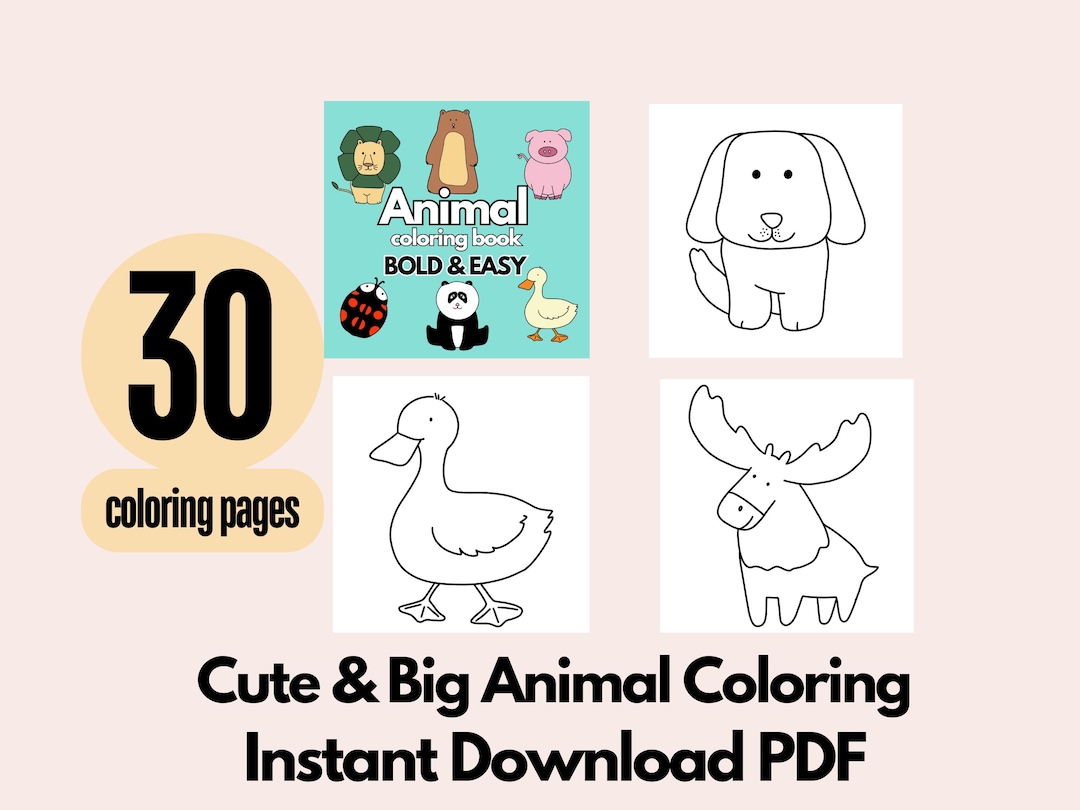 Cute and Big Animal Bold and Easy Coloring Book, Printable Coloring ...