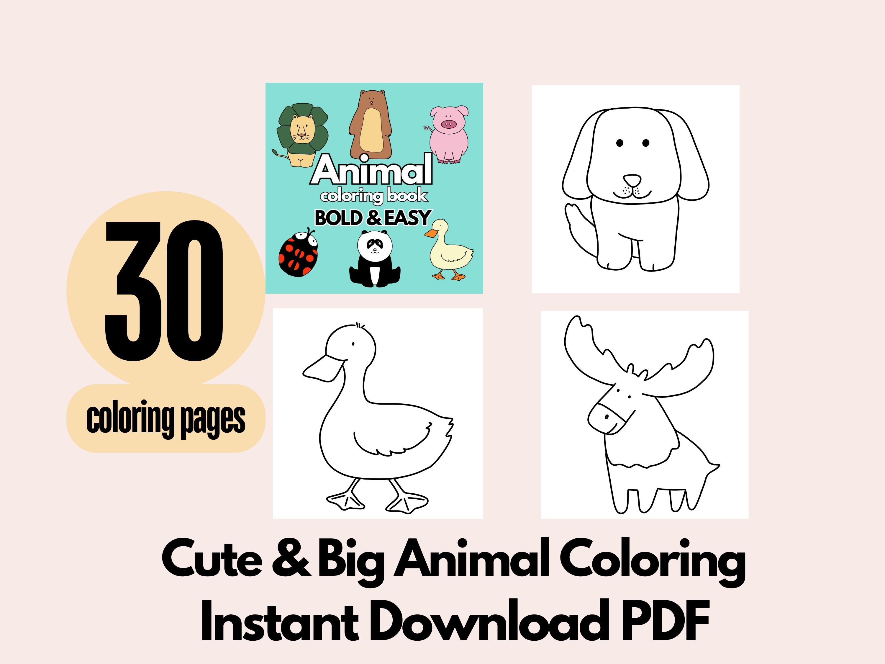 Cute and Big Animal Bold and Easy Coloring Book, Printable Coloring ...