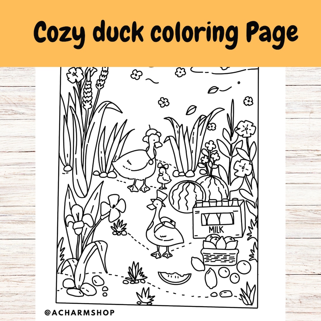 Cozy Duck Coloring Page, Digital Printable, Adult Coloring Pages - Etsy