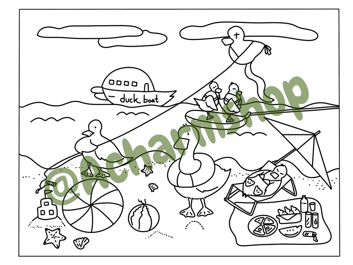 Cozy Duck Coloring Page for Adults, Digital Coloring Book, Relaxing ...