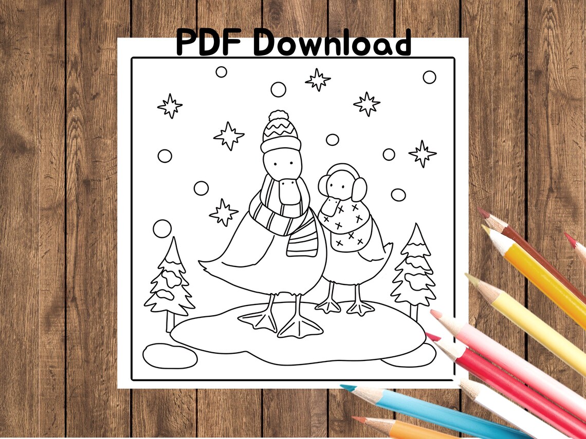 Cozy Christmas Duck Coloring Page – Instant Download - Etsy