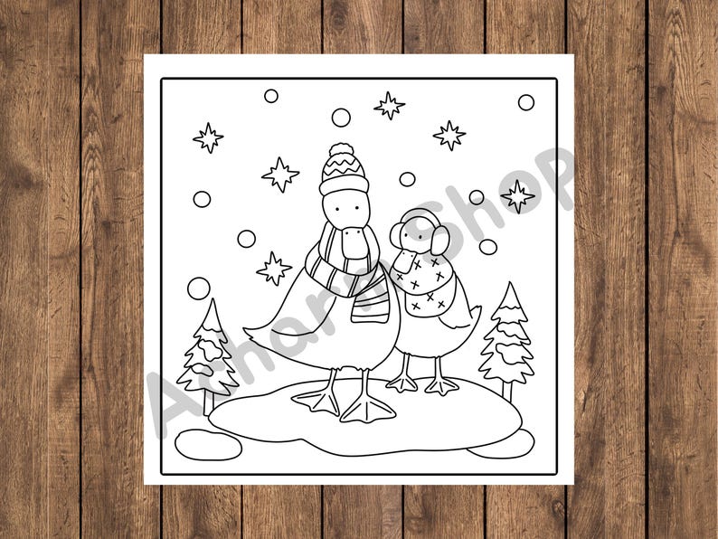 Cozy Christmas Duck Coloring Page – Instant Download - Etsy