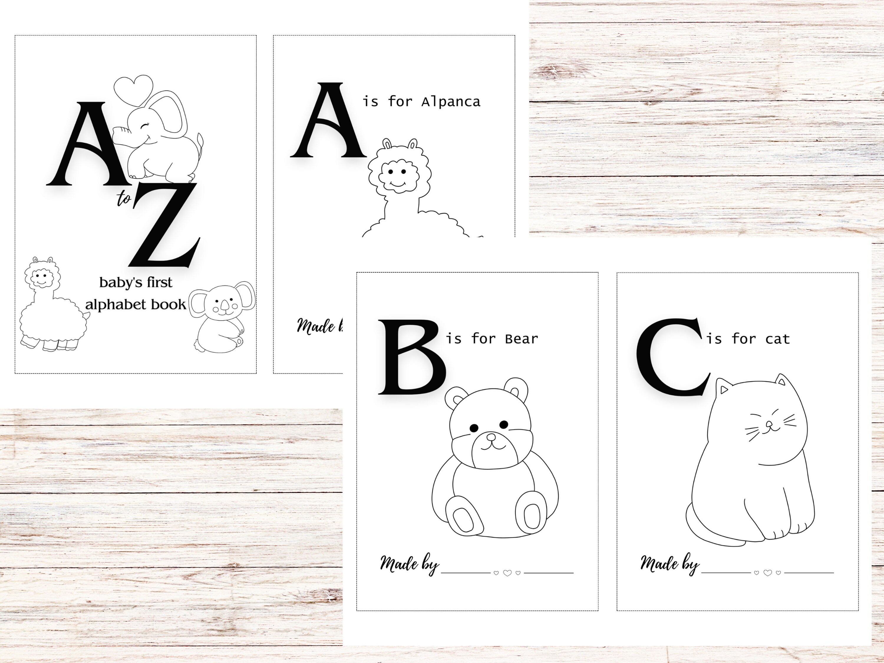 Abc Baby Shower Coloring Book , First Alphabet Coloring Book, Animal ...