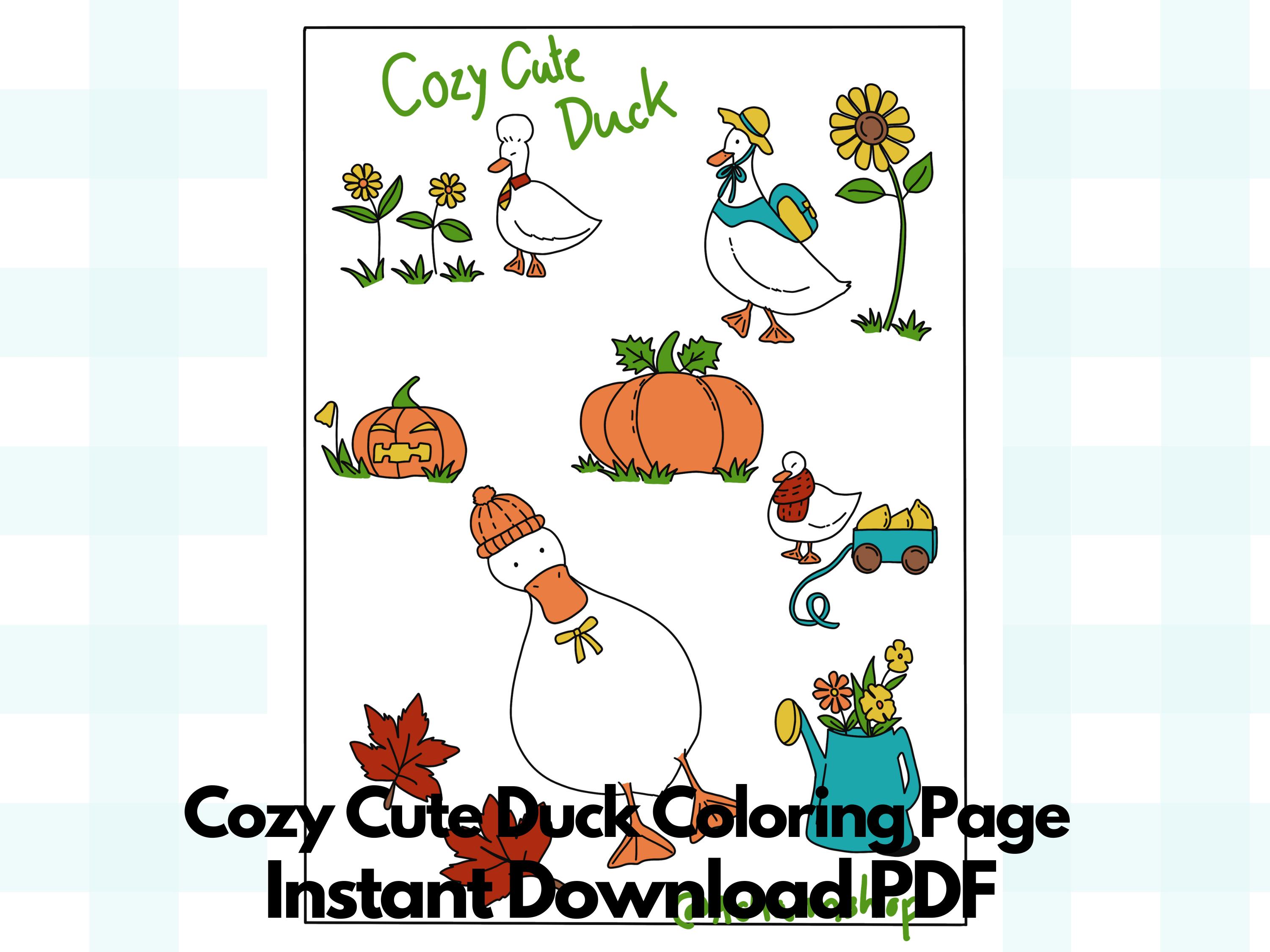 Cozy Cute Duck Coloring Page, Cozy Coloring Page, Cute Coloring Page - Etsy