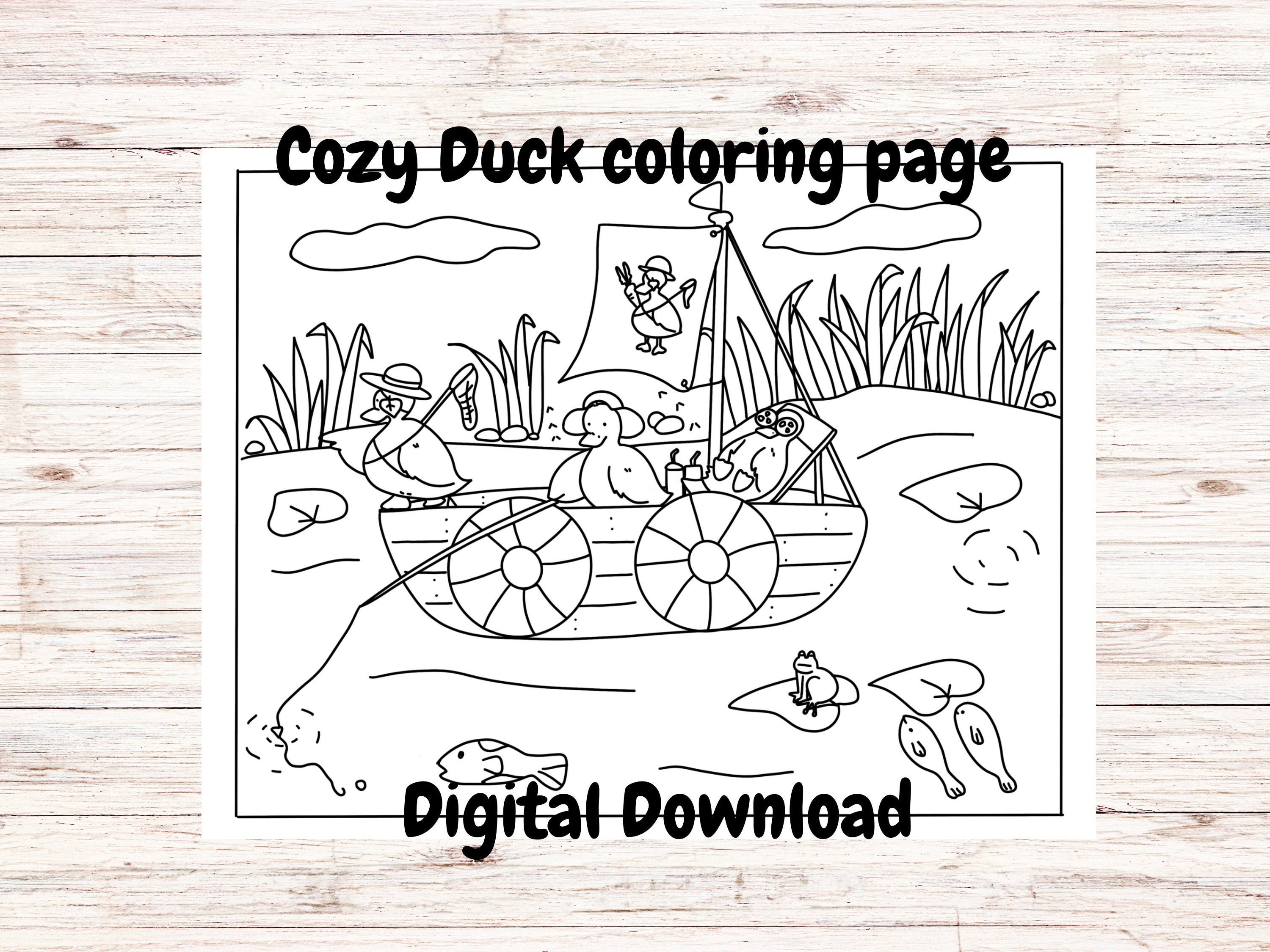 Cozy Duck Adventure Coloring Page , Digital Printable, Adult Coloring ...