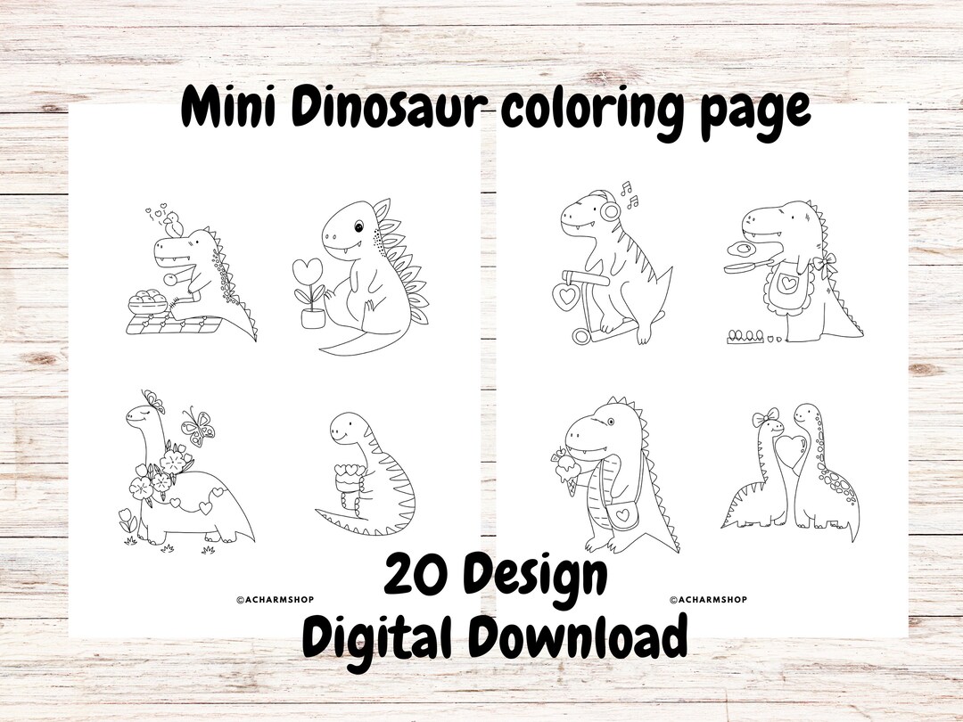 Mini Dinosaur Coloring Pages, Printable Coloring Page for Kids - Etsy