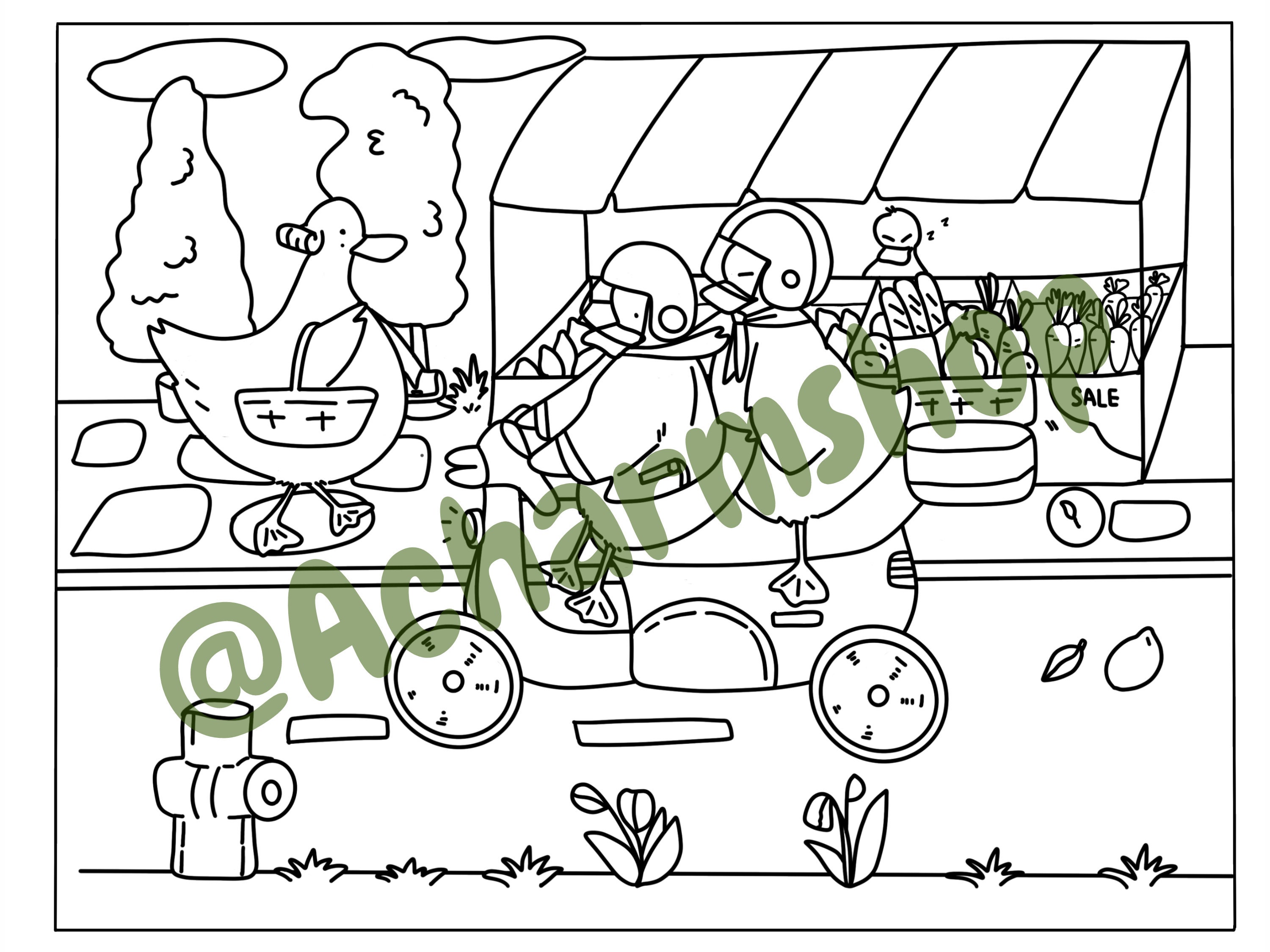Cozy Duck Coloring Page for Adults, Digital Coloring Book, Relaxing ...