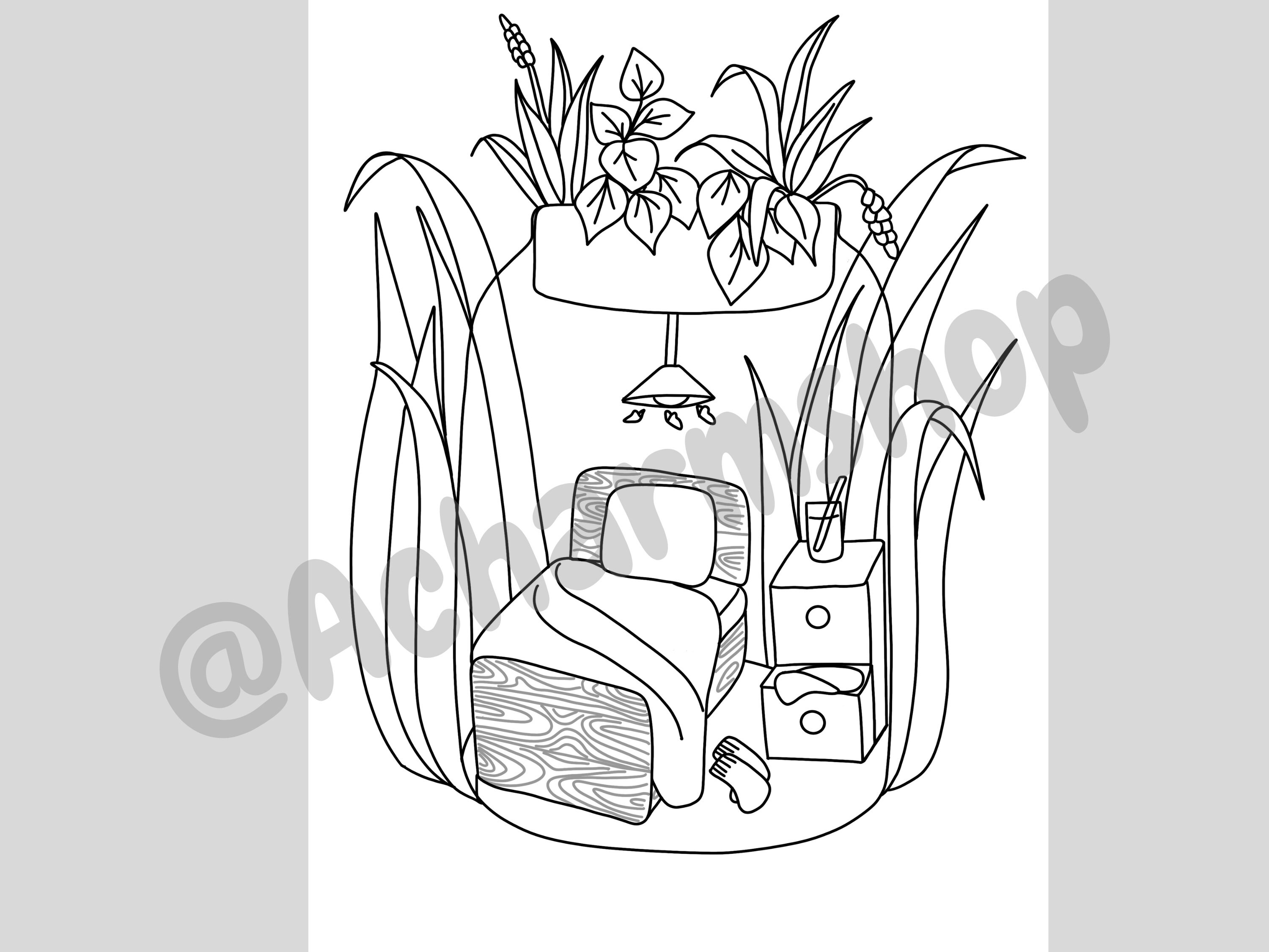 Cozy Room Coloring Page, Cozy Home Coloring Prints, Adult Relaxation ...