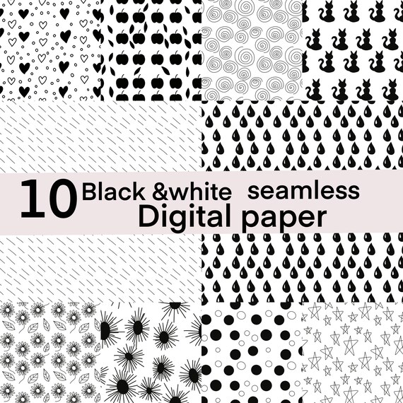 10 Hand Drawn Doodle Black and White Seamless Digital Papers - Etsy