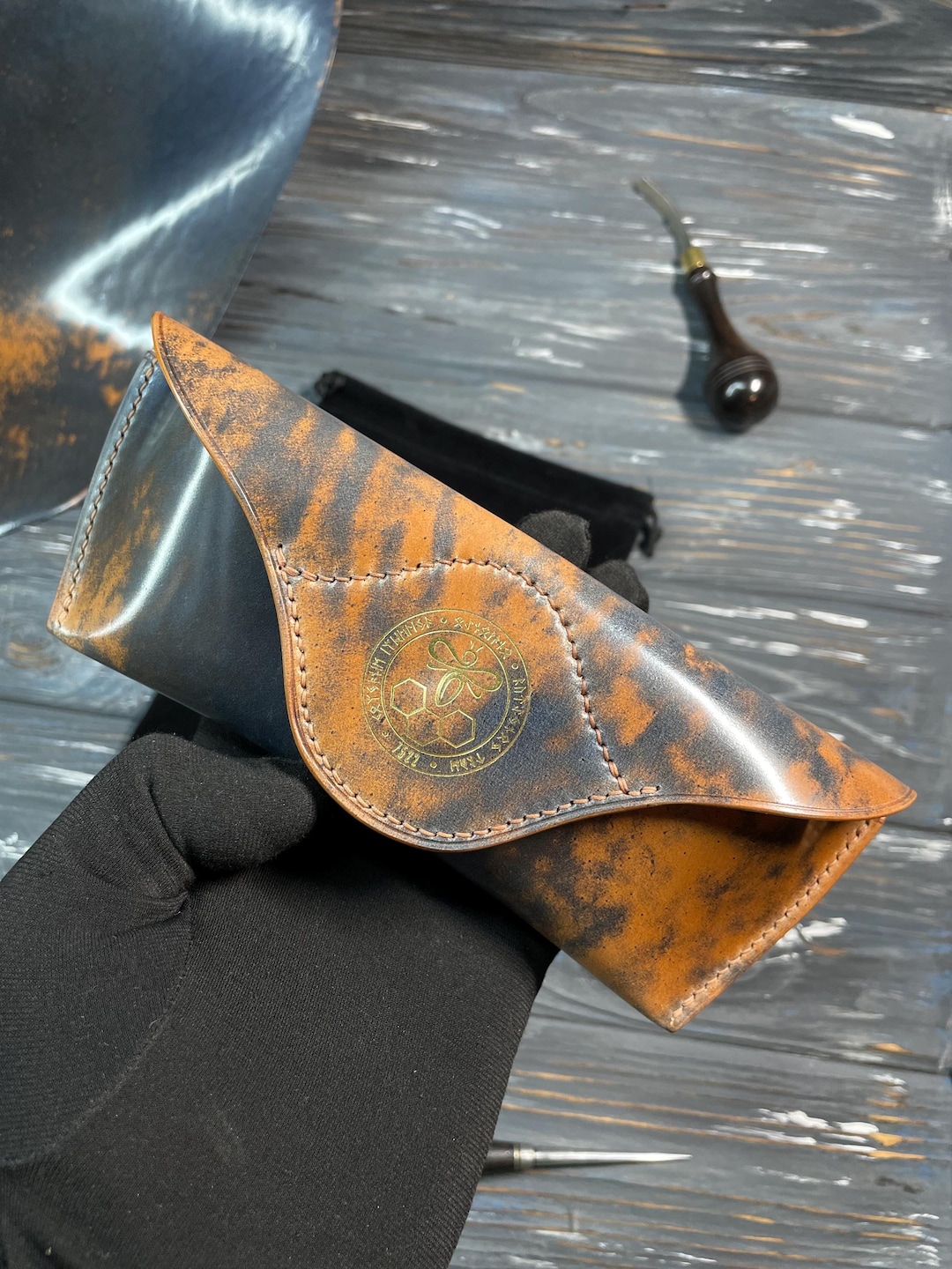 Shell Cordovan Leather Glasses Case, Marble Denim - Etsy