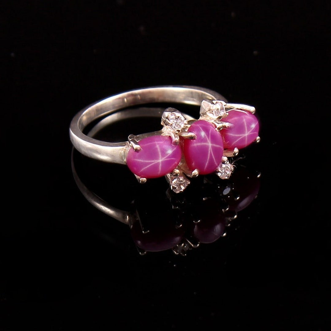 Genuine Red Ruby Star Gemstone Ring 925 Sterling Silver Ring Natural ...