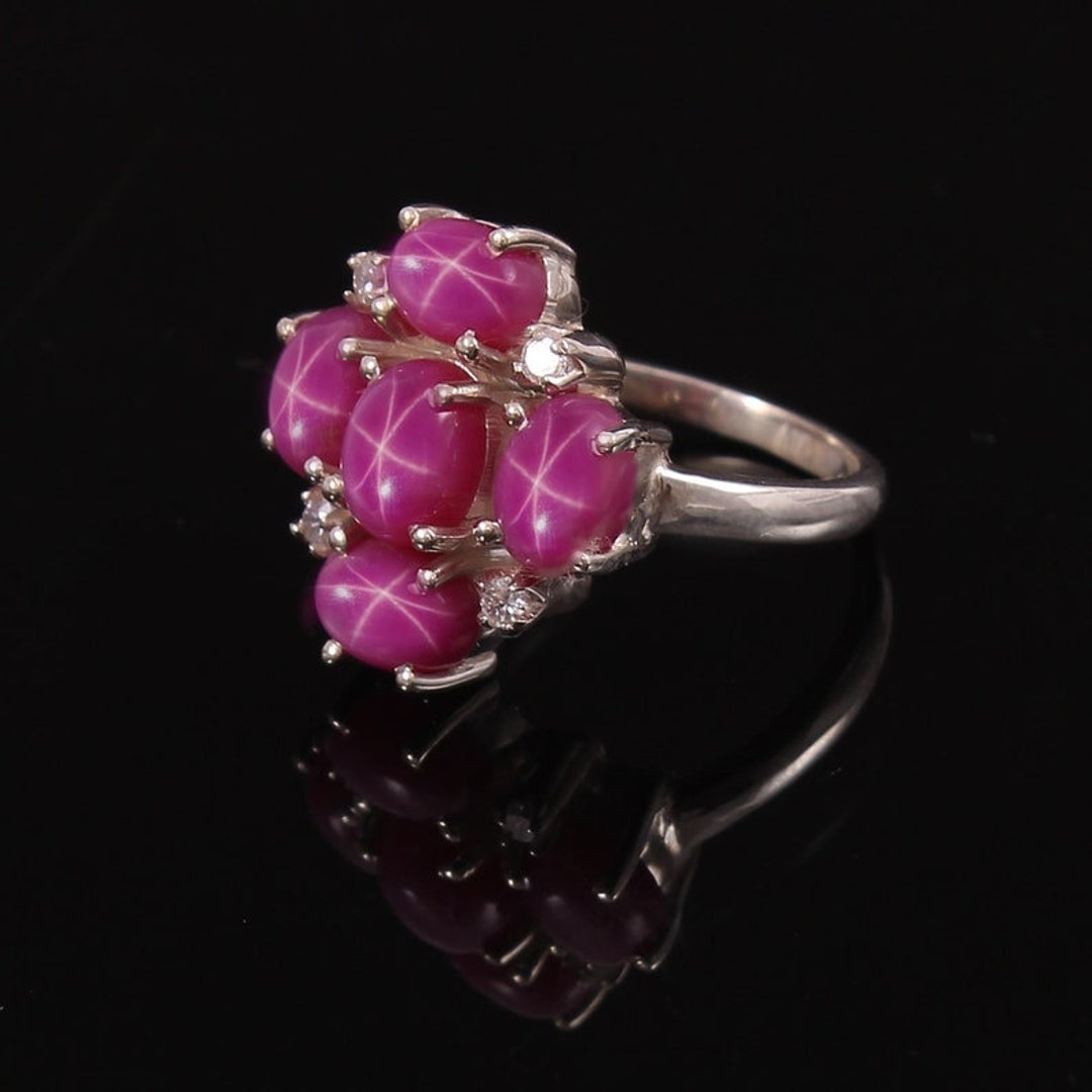 Naturalred Ruby Star Gemstone Ring 925 Sterling Silver Ring Natural Red ...