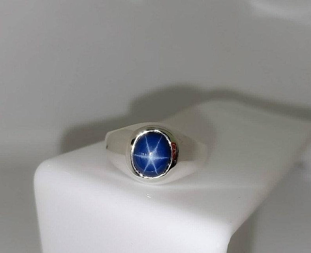 Natural Star Sapphire Gemstone Ring 925 Sterling Silver Ring Blue Star ...