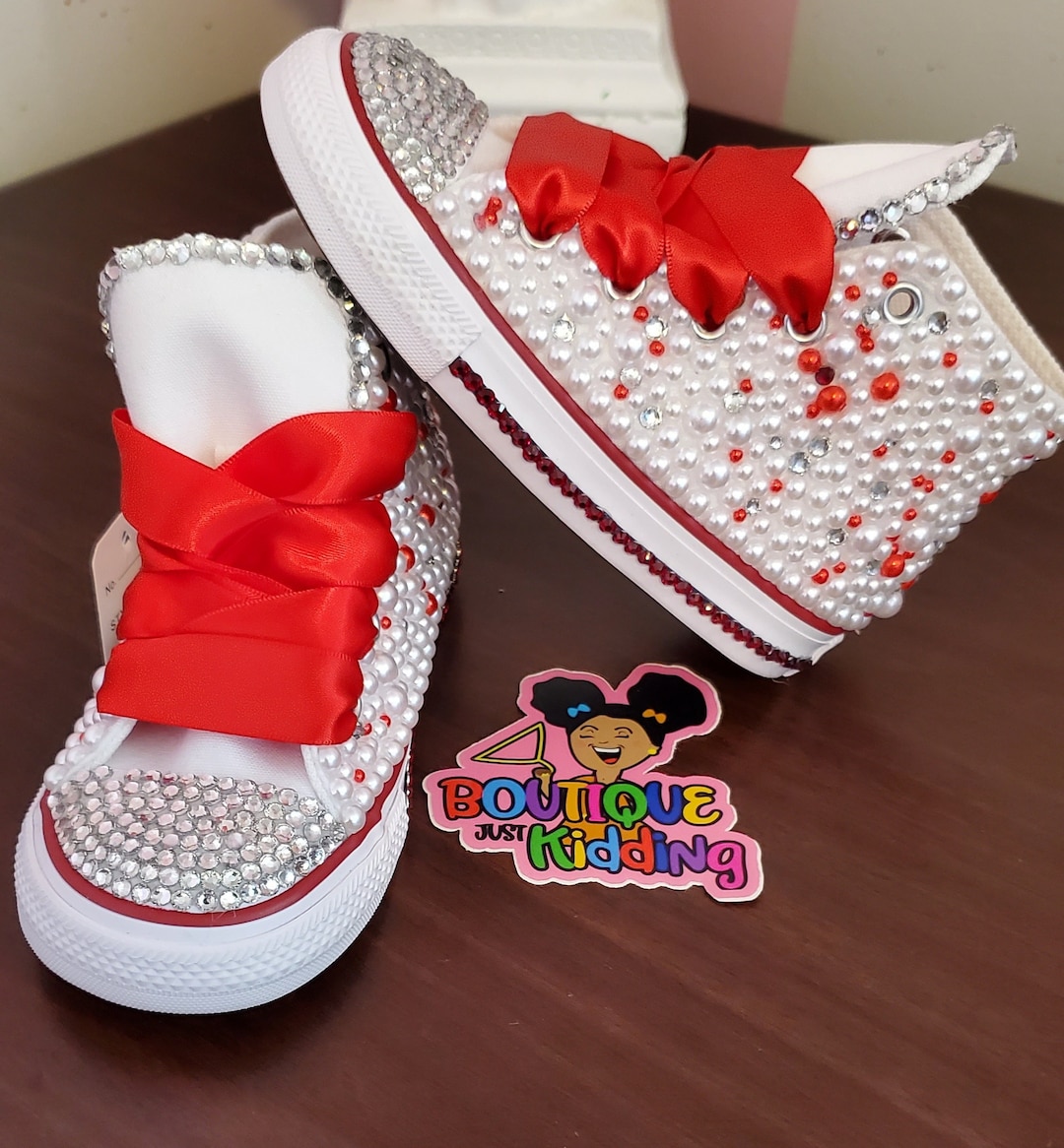 Red & White Bling Custom Converse, Girls Customs, Boys Customs ...
